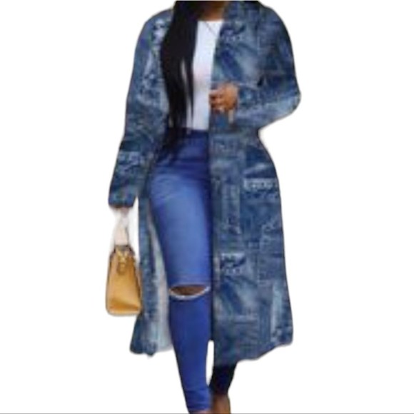 Jackets & Coats | Vintage 9s Thrill Distressed Long Denim Dark Wash ...